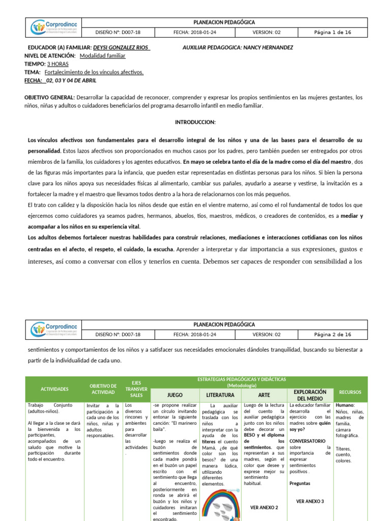 Fortalecimientos de Los Vinculos Afectivos - Primera Semana Abril - 2019 | PDF | Amor | Autoestima
