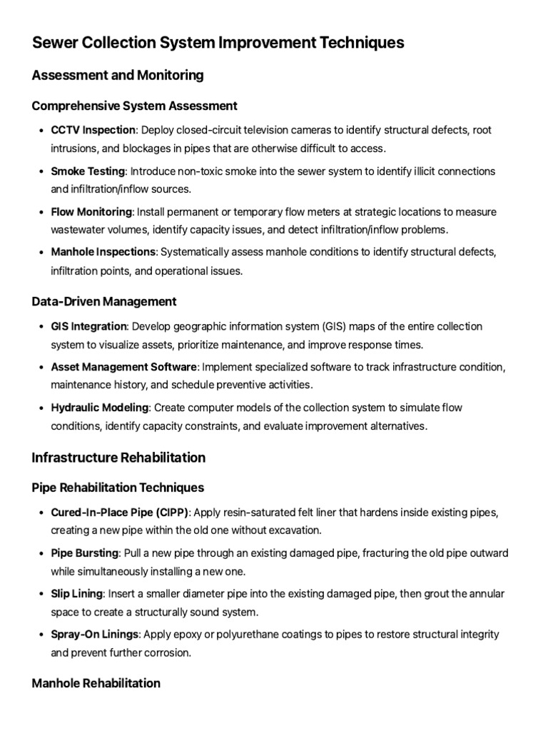Sewer Collection System Improvement Techniques | PDF | Sanitary Sewer ...