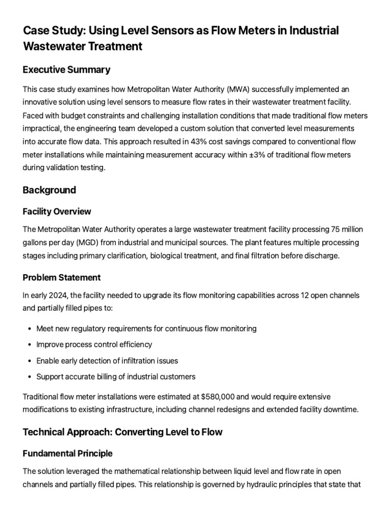 Case Study - Using Level Sensors As Flow Meters in Industrial ...