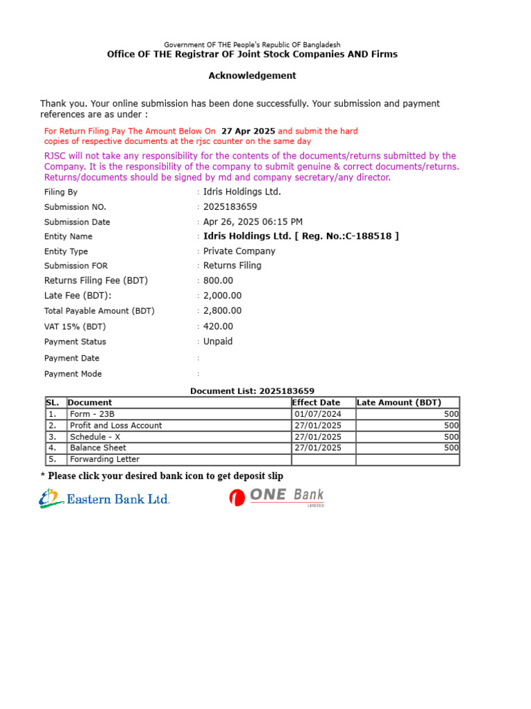 ACK - Annual Return | PDF