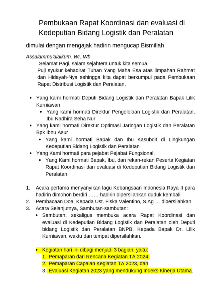 MC Pembukaan Rapat | PDF
