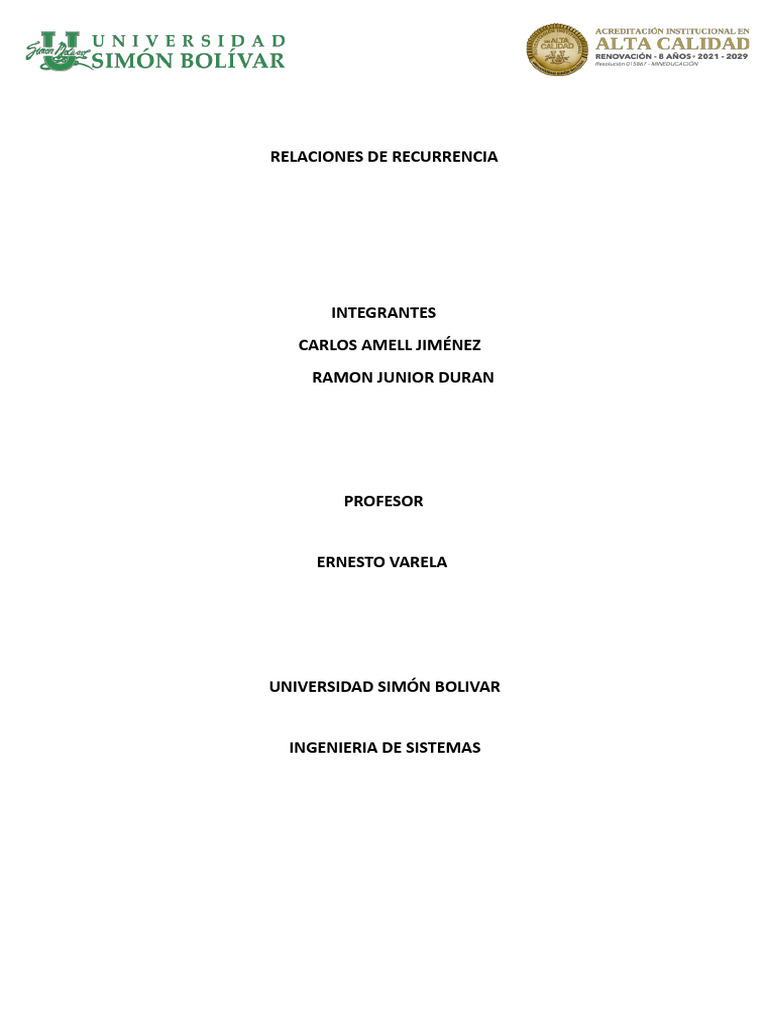 RELACIONES DE RECURRENCIA Carlos Amell y Ramon Duran | PDF