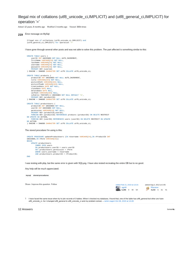 Mysql - Illegal Mix of Collations (Utf8 - Unicode - Ci, IMPLICIT) and (Utf8 - General - Ci ...