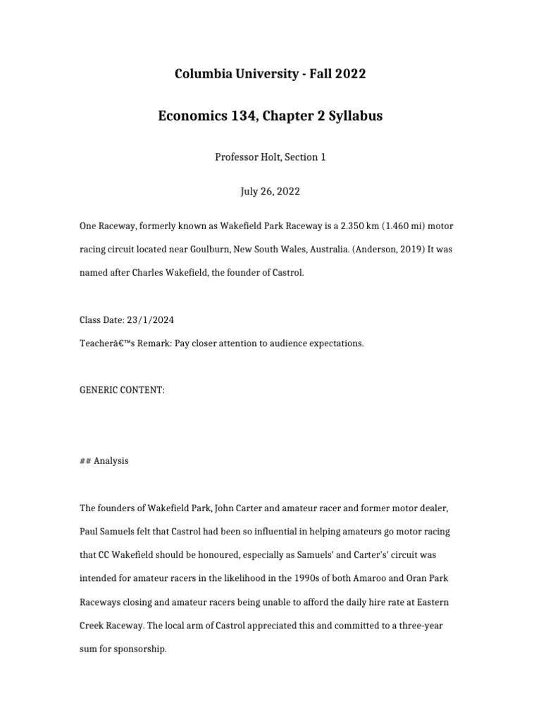 Economics 134 Chapter 2 Syllabus | PDF | Motorsport | Auto Racing