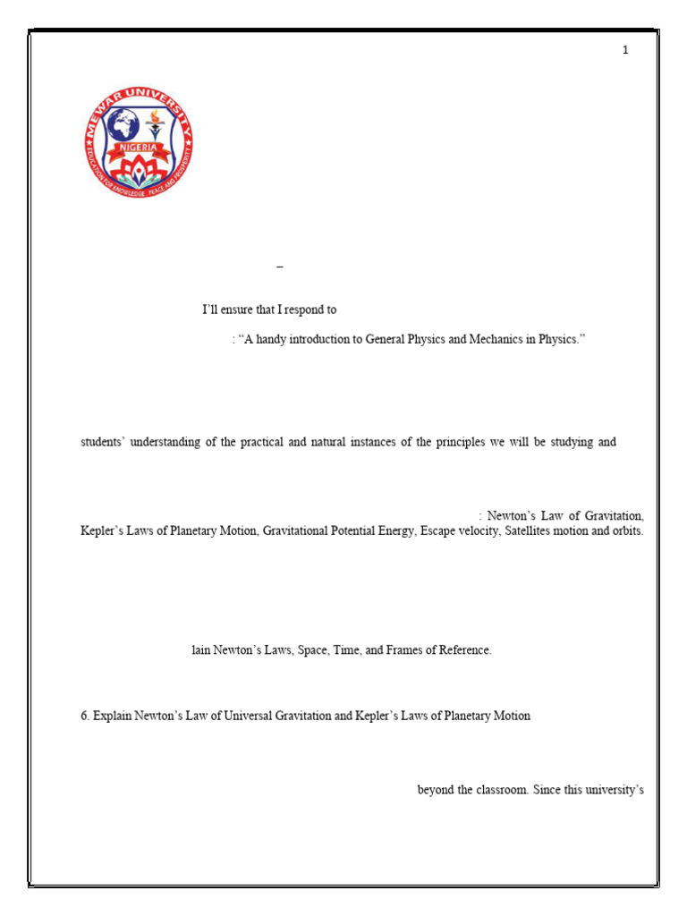 General Physics I (PHY 101) Syllabus and Note | PDF | Force | Momentum