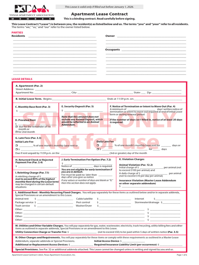 TAA Apartment Lease Contract | PDF | Lease | Fee