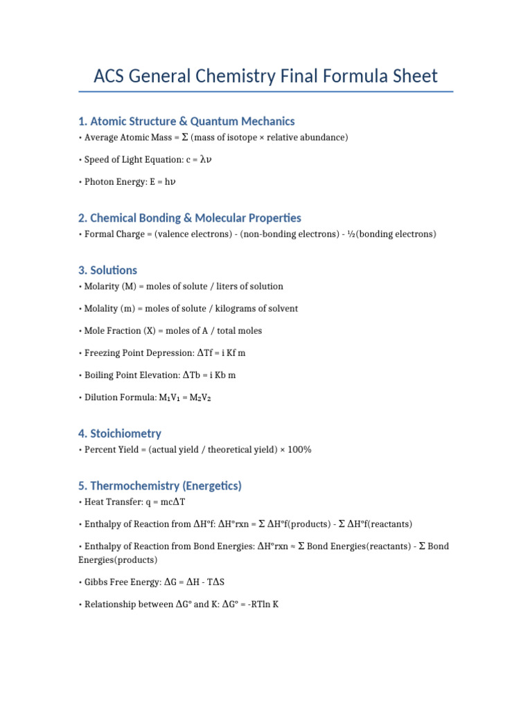 ACS Final Formula Sheet | PDF