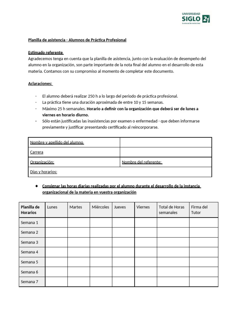 Planilla de Asistencia - Alumnos de Práctica Profesional (2) (1) - 1 | PDF