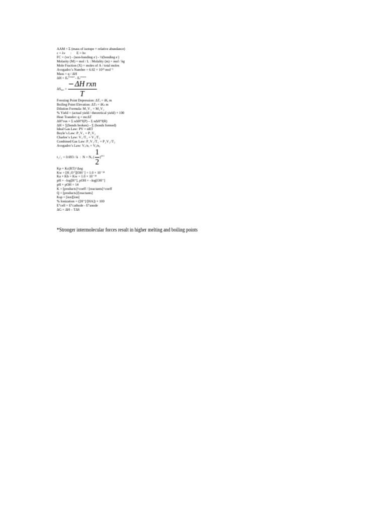 Condensed ACS Formula Sheet | PDF