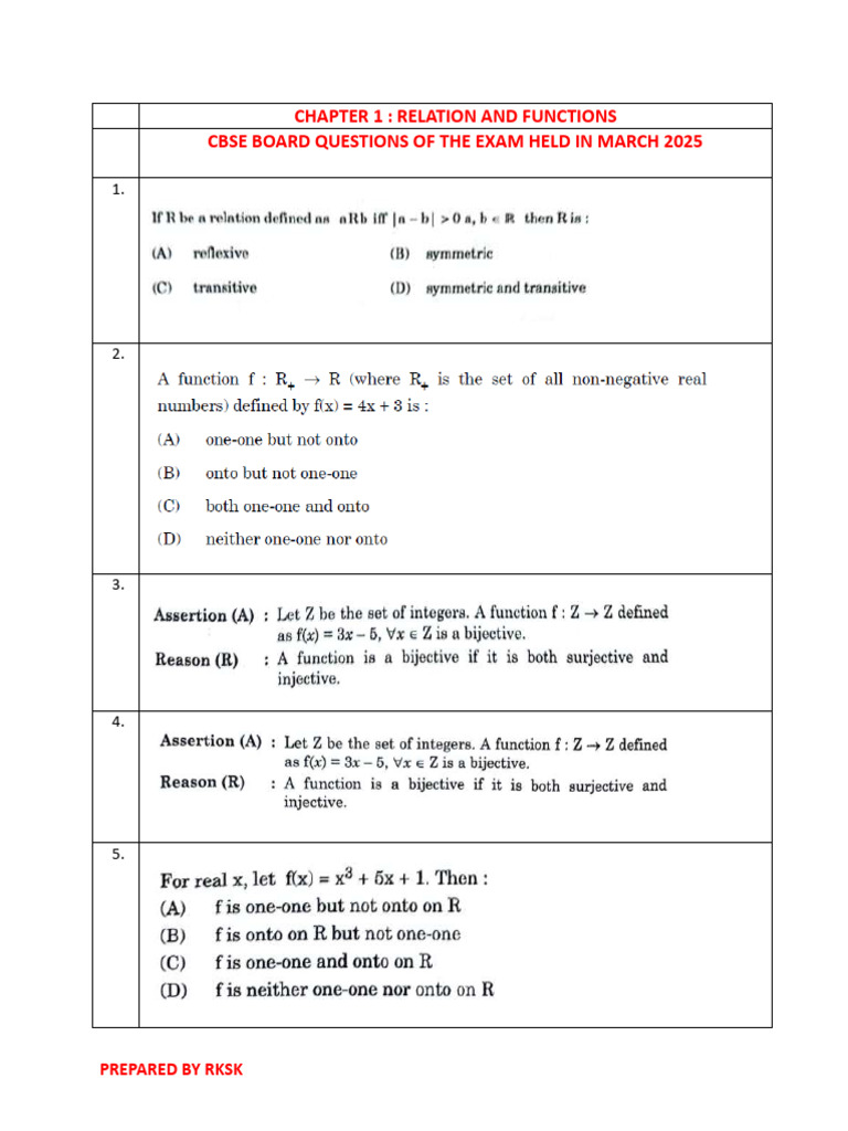 Pyq 2025 Relation and Function | PDF