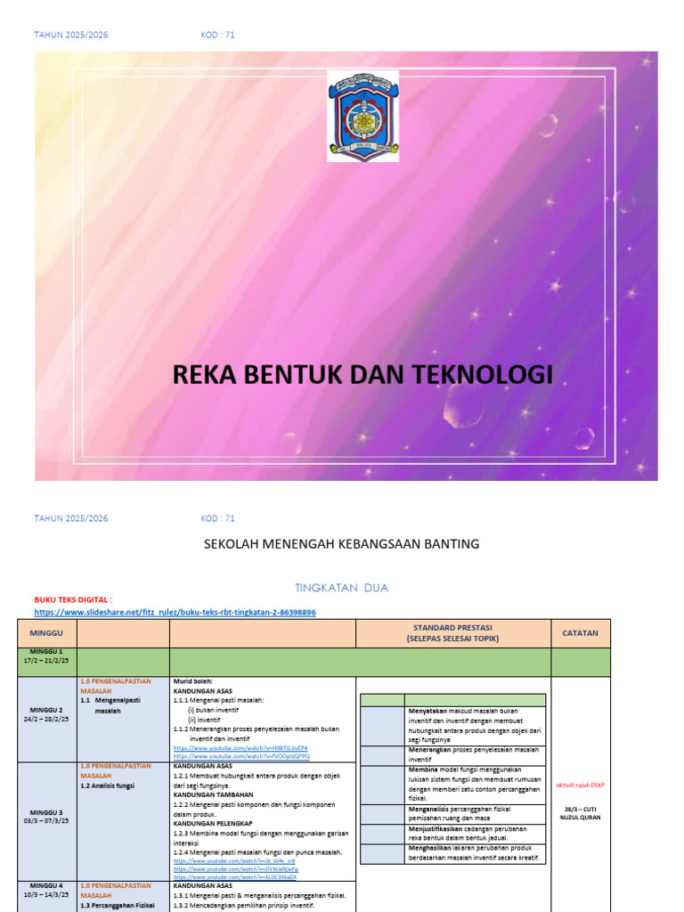 RANCANGAN PELAJARAN TAHUNAN TG 2 2025 (1).dot | PDF
