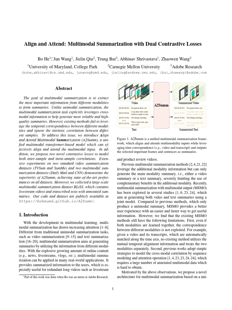 Align and Attend Multimodal Summarization With Dual Contrastive Losses | PDF | Applied ...