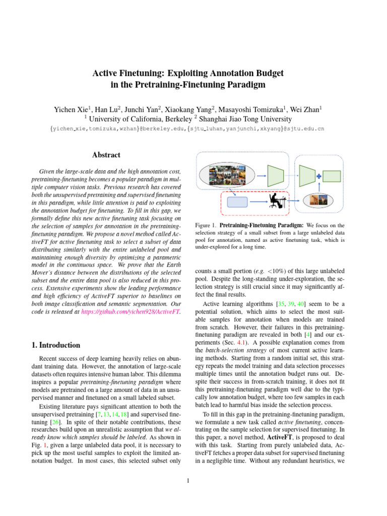 Active Finetuning Exploiting Annotation Budget in The Pretraining Finetuning Paradigm | PDF ...
