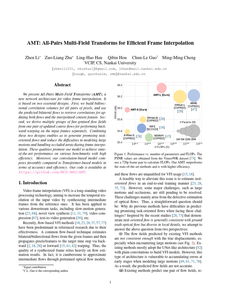 AMT All Pairs Multi Field Transforms For Efficient Frame Interpolation ...