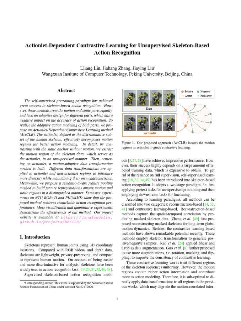 Actionlet Dependent Contrastive Learning For Unsupervised Skeleton Based Action Recognition ...