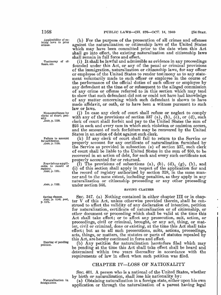 Nationality Act of 1940-Ch4 S401-410 | PDF | United States Nationality ...