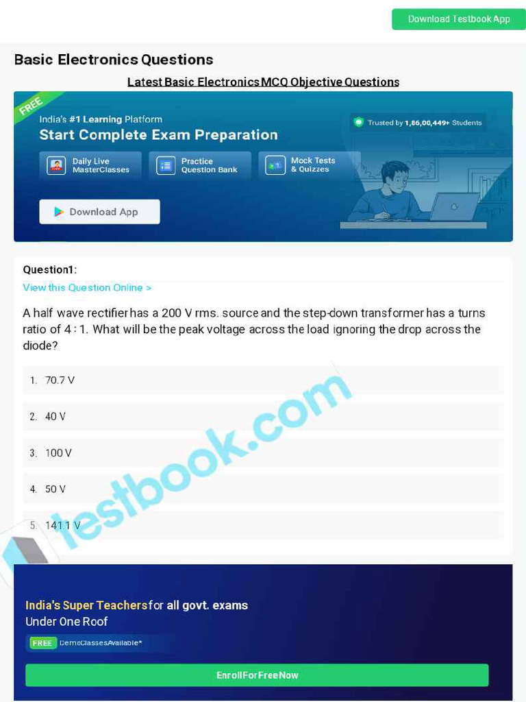 MCQ On Basic Electronics 5eea6a0939140f30f369da28 | PDF