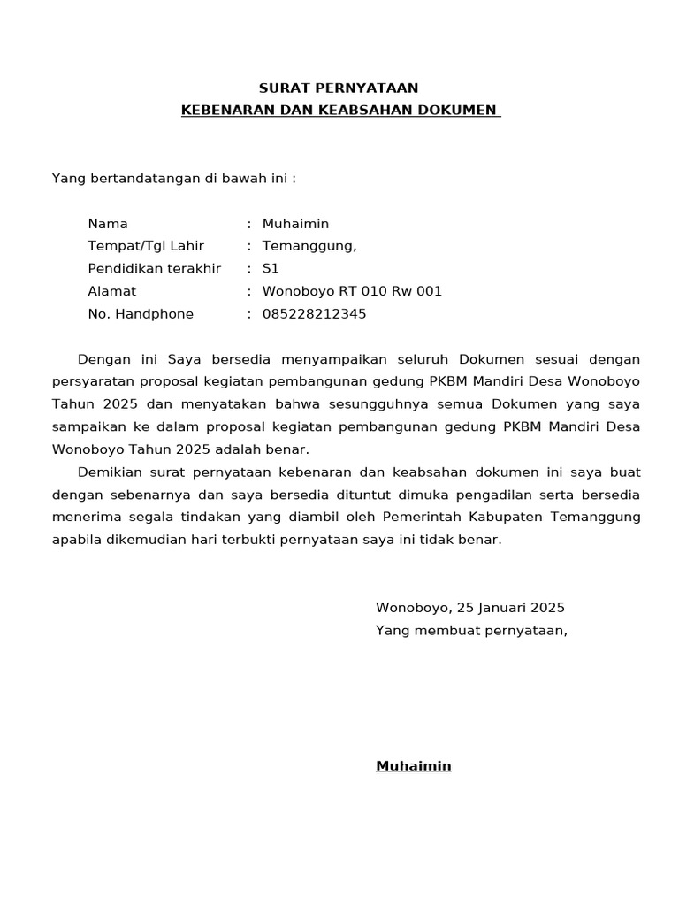 Surat Keabsahan Dokumen 2025 | PDF