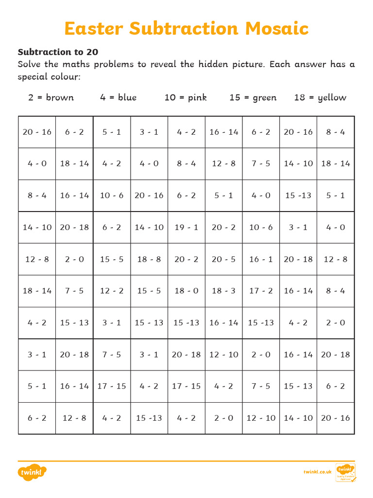 Easter Subtraction Mosaic Activity Sheets | PDF | Mathematics