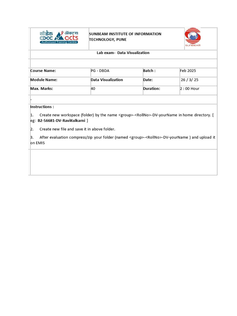 CDAC DBDA 0225 Feb 2025 Data Visualization Exam Paper I - Protected - Unlocked | PDF