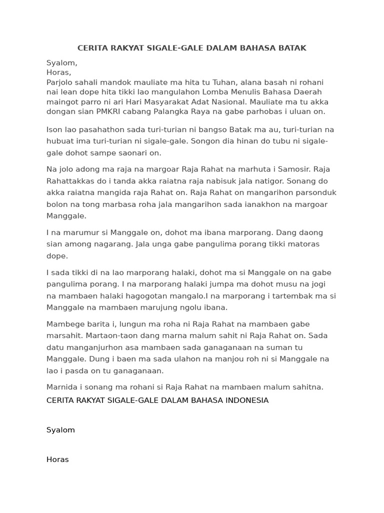 Cerita Rakyat Sigale-Gale Batak | PDF