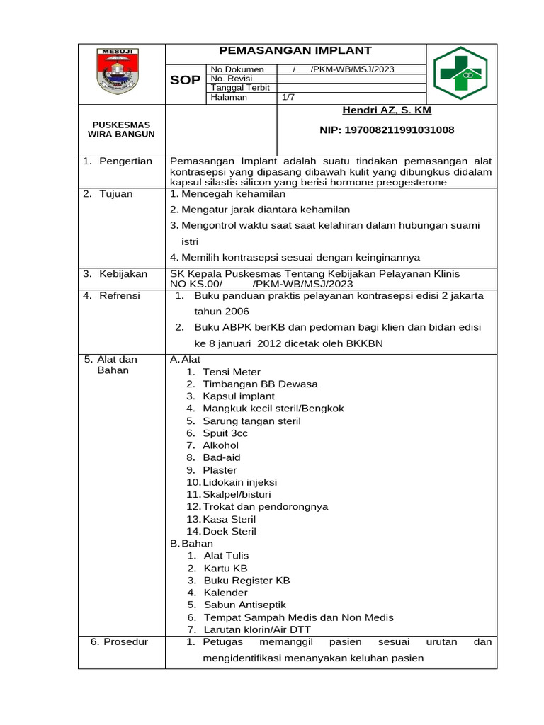 Sop Pemasangan Implant | PDF