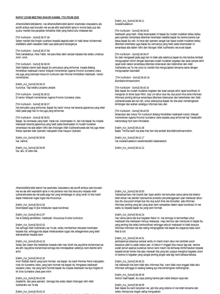 Hasil Rapat Zoom Meeting Rakor Kanwil TTG Pdum 2025 | PDF
