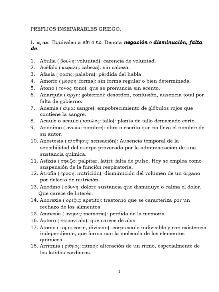 ANTOLOGIA 1 LECTURA PREFIJOS GRIEGOS | PDF