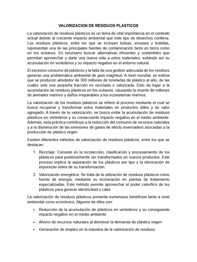 Valorizacion de Residuos Plasticos | PDF | Residuos | El plastico