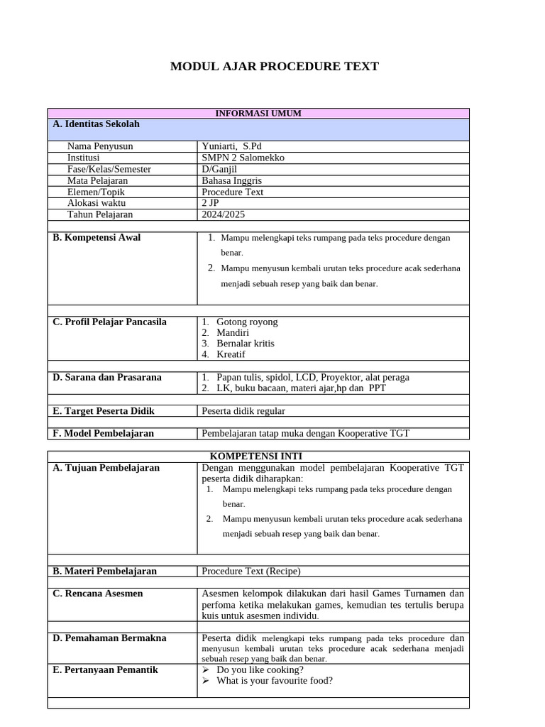 Modul Ajar Ukin Bahasa Inggris 2025 | PDF