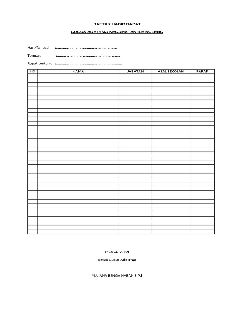 Daftar Hadir Rapat | PDF