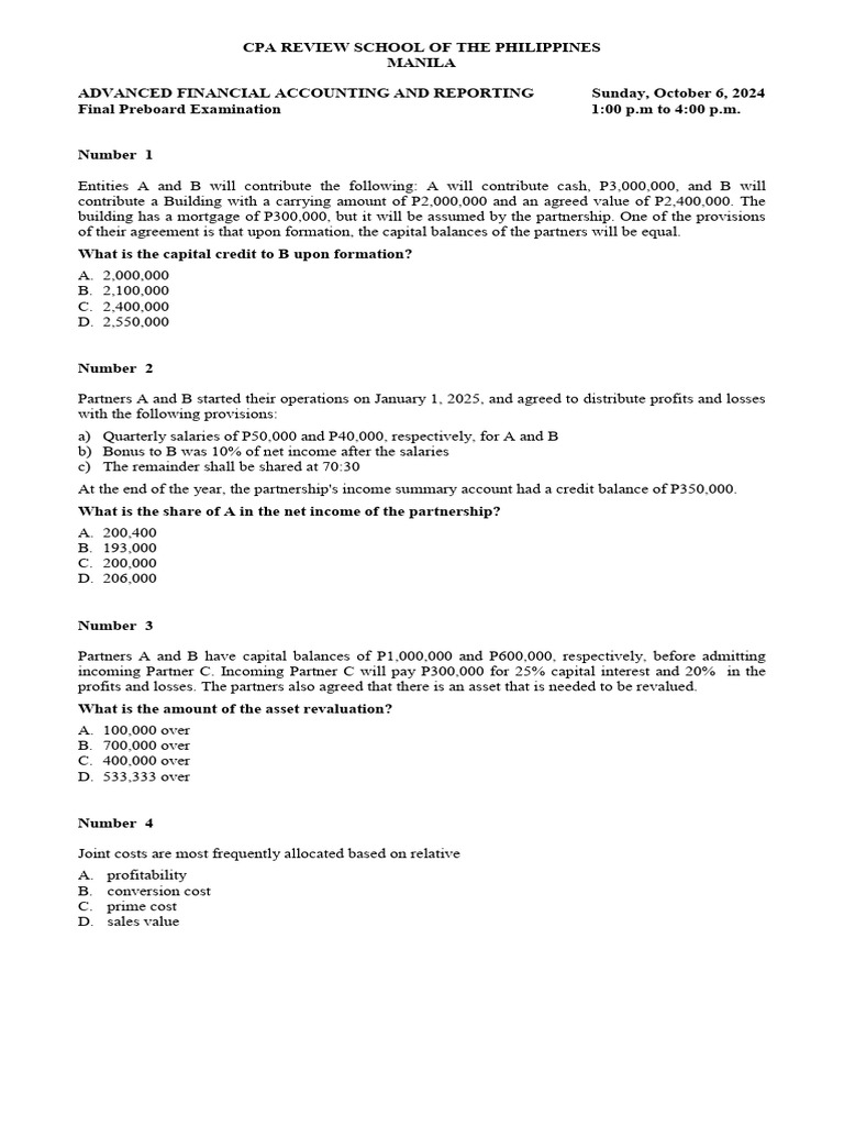 Afar Final PB - Cpar Oct 2024 | PDF | Book Value | Expense