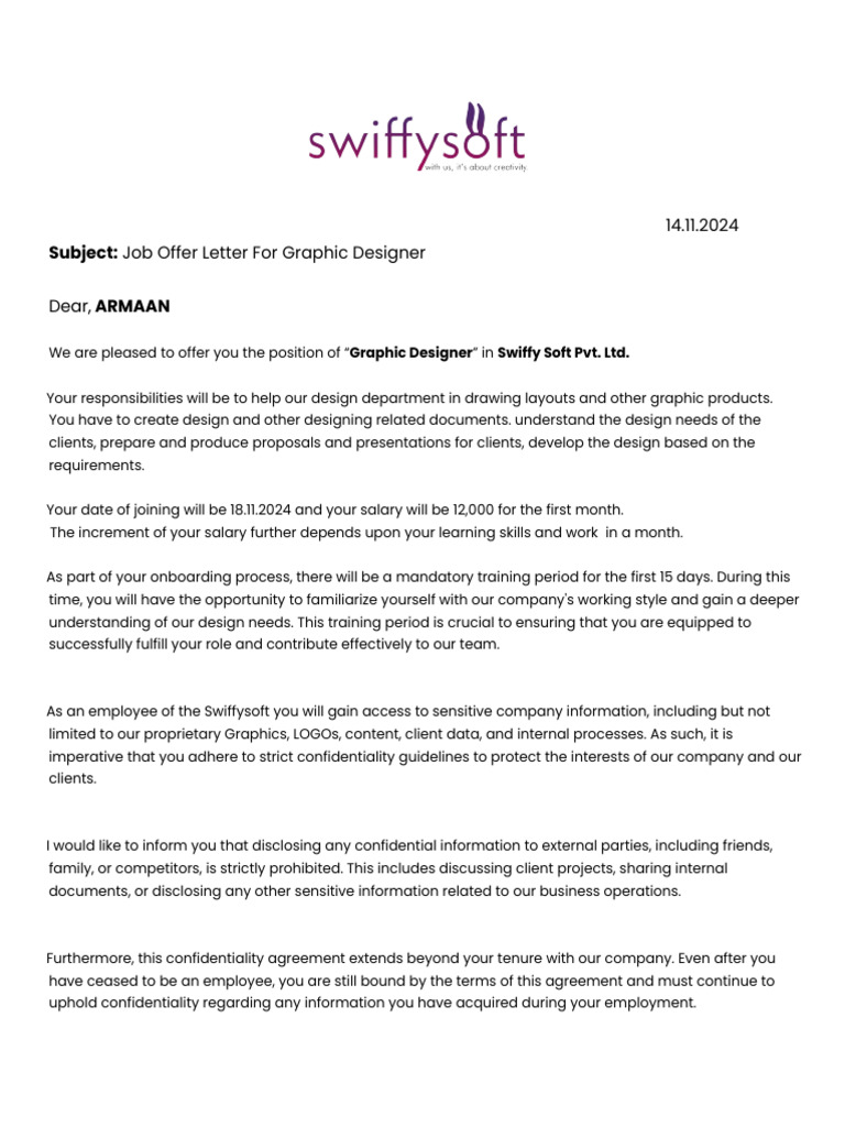 Offer Letter For Graphic Design (7) | PDF | Business