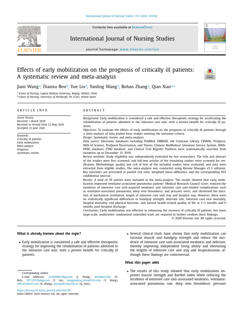 Effect of Early Mobilization | PDF | Intensive Care Medicine ...