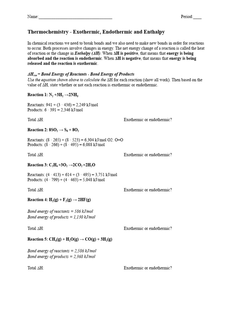 Thermochemistry: Exothermic vs Endothermic | PDF | Chemical Reactions ...