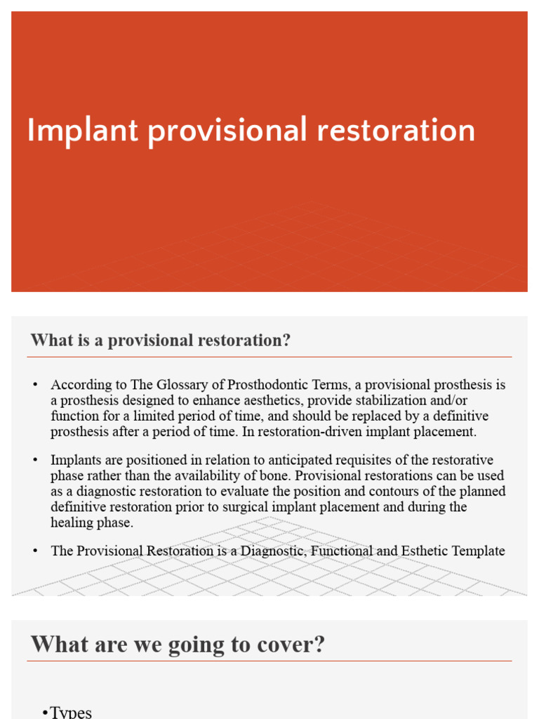 Provisional Restorations in Implant Dentistry | PDF | Dental Implant ...
