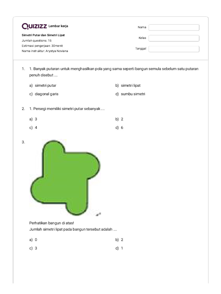 Soal Latihan Simetri Putar Dan Simetri Lipat | PDF