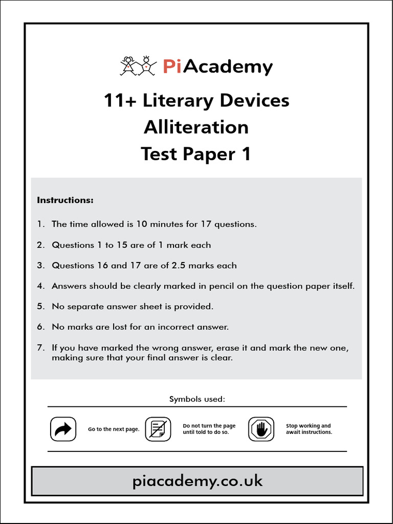 11 Plus Exam Literary Devices Alliteration Test Paper 1 Yhf | PDF ...