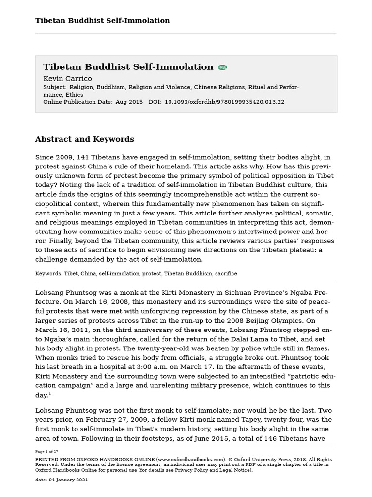 Tibetan Buddhist Self-Immolation - Carrico | PDF | Tibet | Tibetan Buddhism