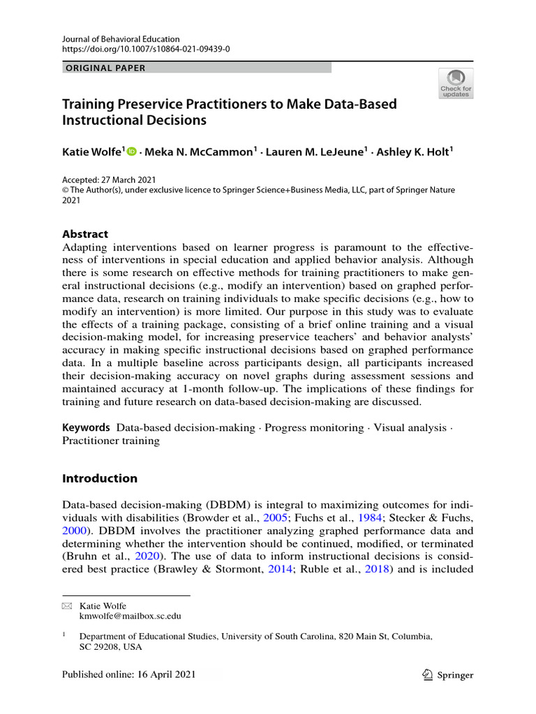 Wolfe Et Al Training DBDM | PDF | Decision Making | Behaviorism