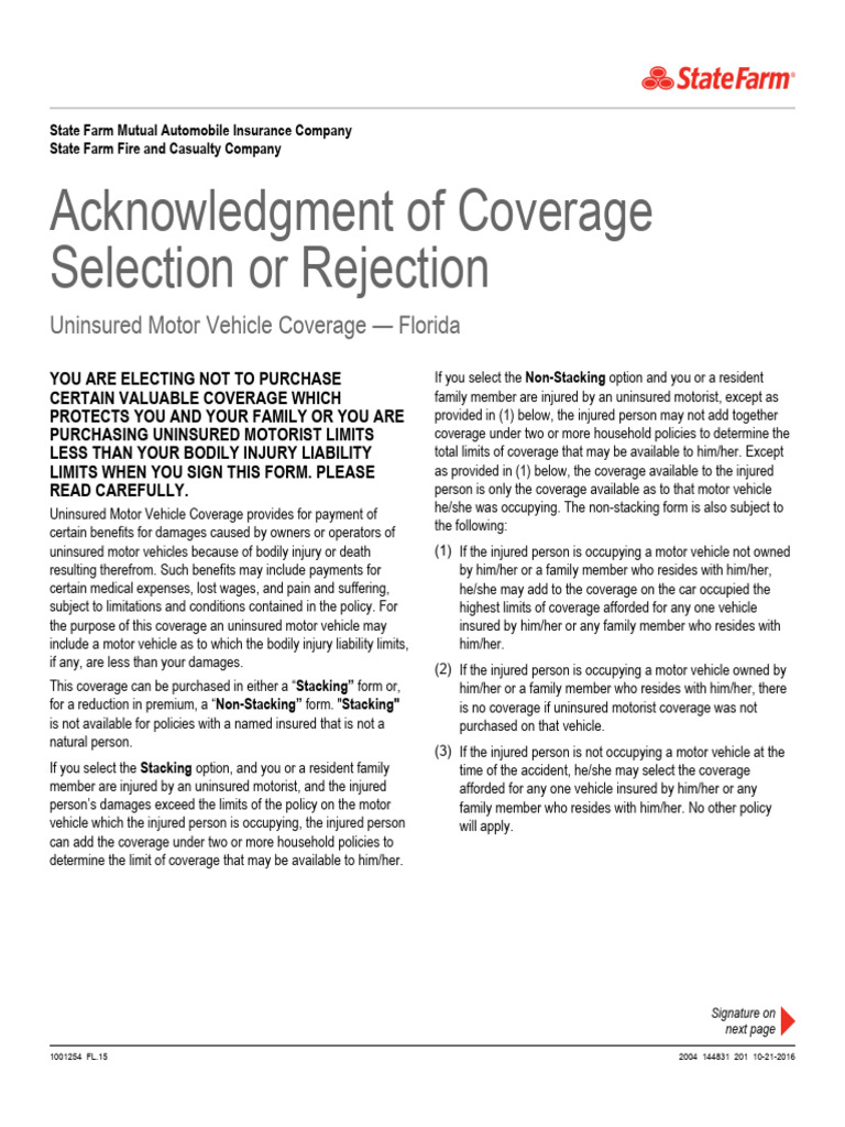 2019 Toyota Rav4-Coverage Selection Rejection Form(1) | PDF | Insurance ...