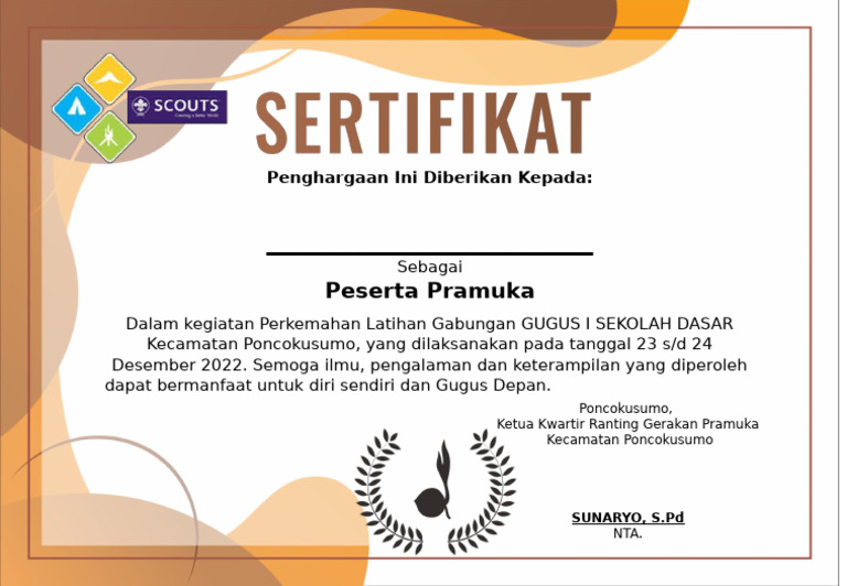 Desain Sertifikat Pramuka Gratis 1 Powerpoint Landscape | PDF