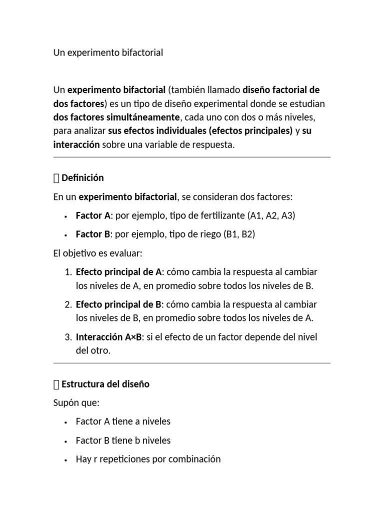Un Experimento Bifactorial | PDF | Experimentar | Análisis de variación