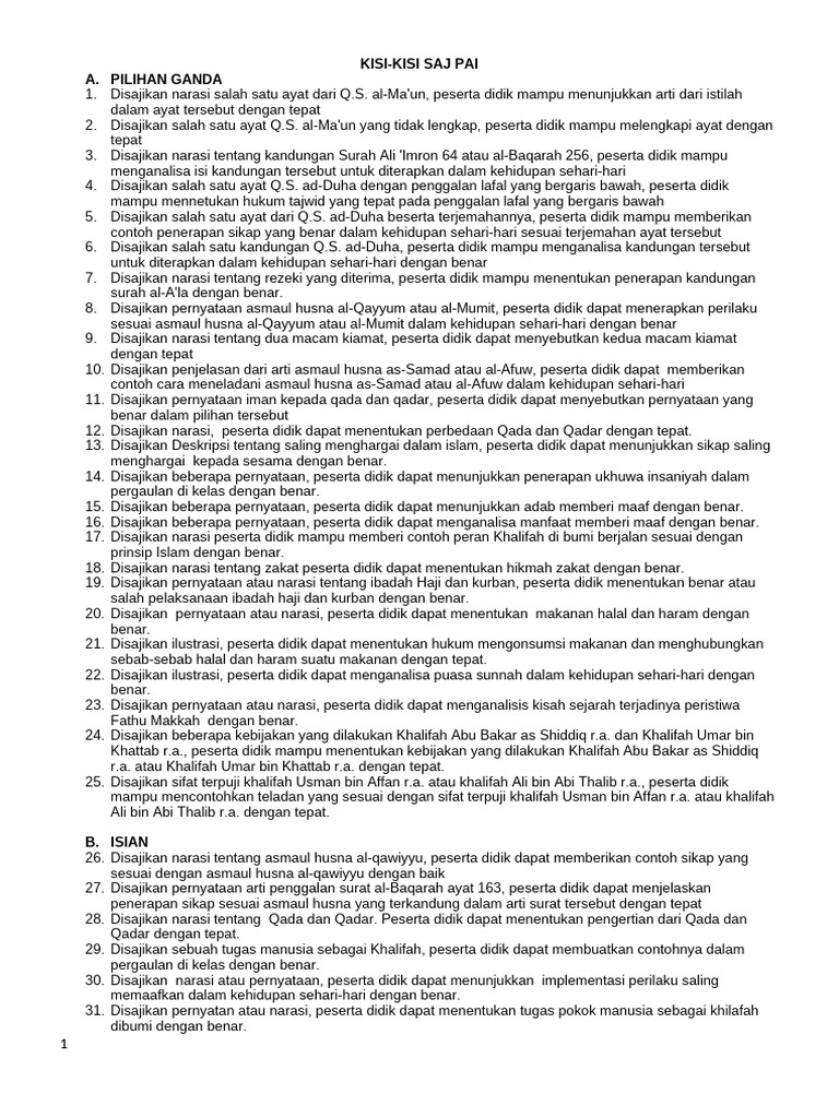 Kisi-kisi Saj 2025 Ringkas | PDF