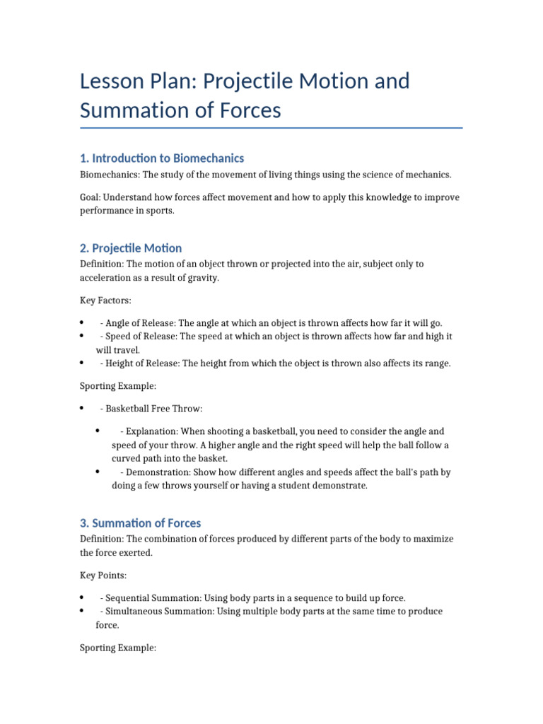 Projectile Motion Summation of Forces (1) | PDF | Force | Projectiles
