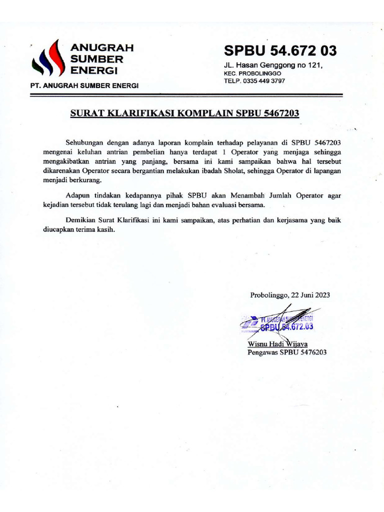 Surat Komplain 135 | PDF