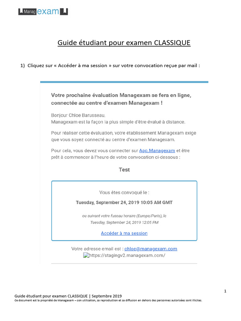 Guide étudiant pour examen Managexam | PDF
