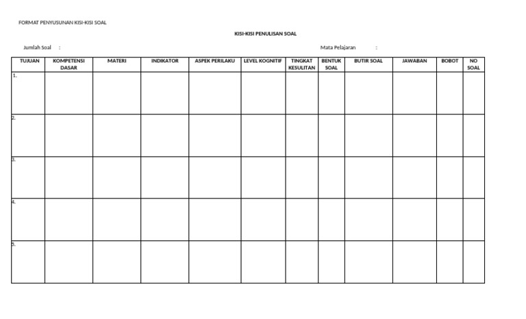 Format Penyusunan Kisi | PDF