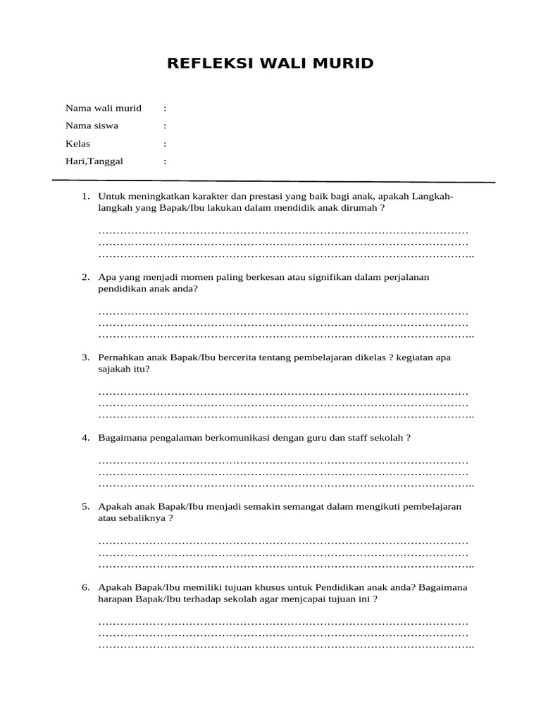 Refleksi Wali Murid Semester 1 | PDF
