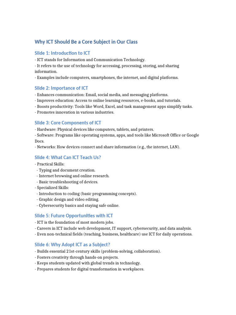Why ICT Should Be A Core Subject | PDF | Educational Technology | Internet
